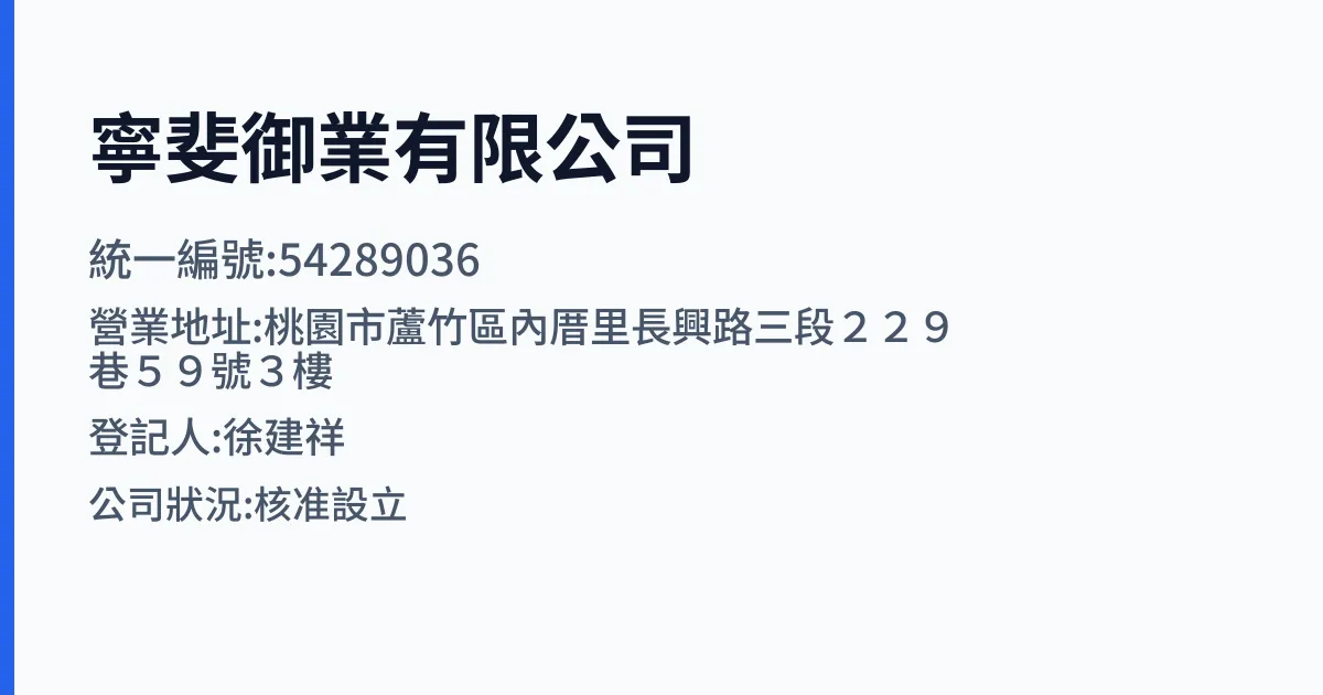 寧斐御業有限公司 - 統編 54289036（桃園市） 公司登記資料與營業項目詳細圖表