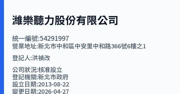 濰樂聽力股份有限公司的照片-統編 54291997(新北市) 公司登記資料與營業項目詳細圖表