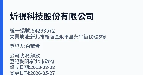 炘視科技股份有限公司的照片-統編 54293572(新北市) 公司登記資料與營業項目詳細圖表