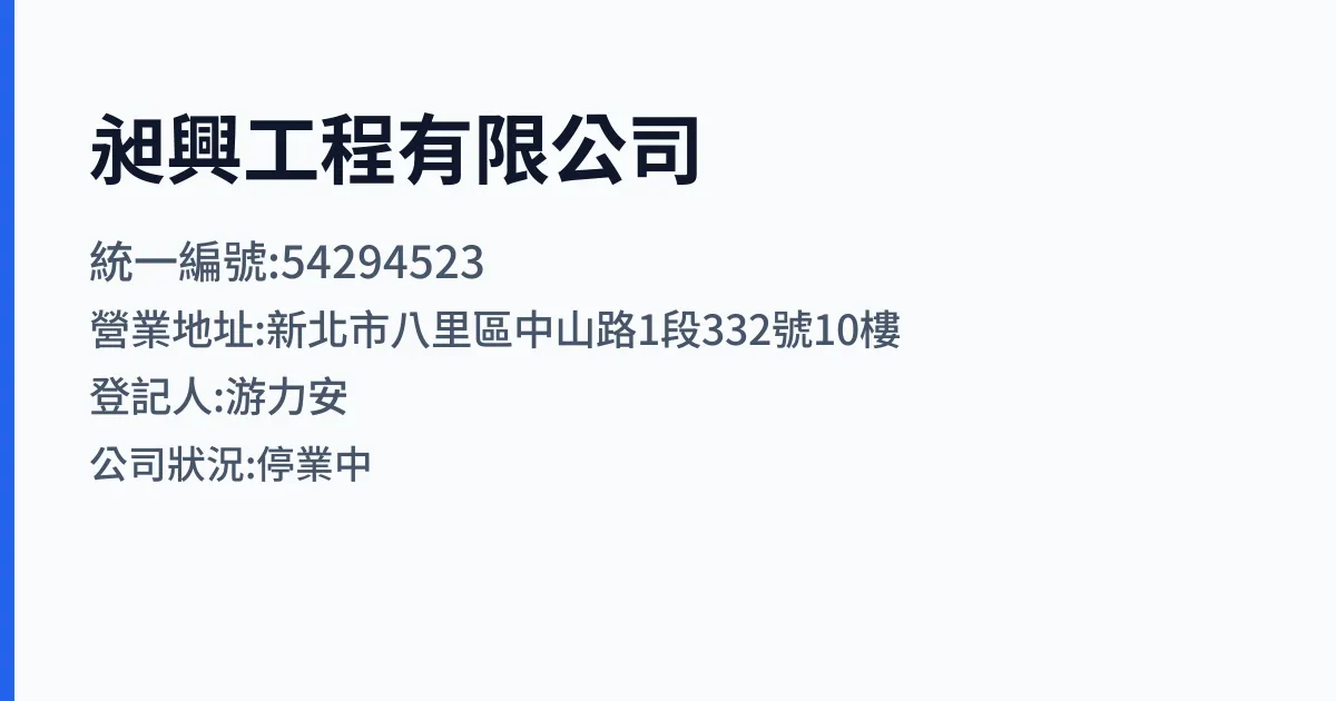 昶興工程有限公司 - 統編 54294523(新北市) 公司登記資料與營業項目詳細圖表