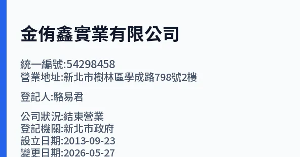 金侑鑫實業有限公司的照片-統編 54298458(新北市) 公司登記資料與營業項目詳細圖表