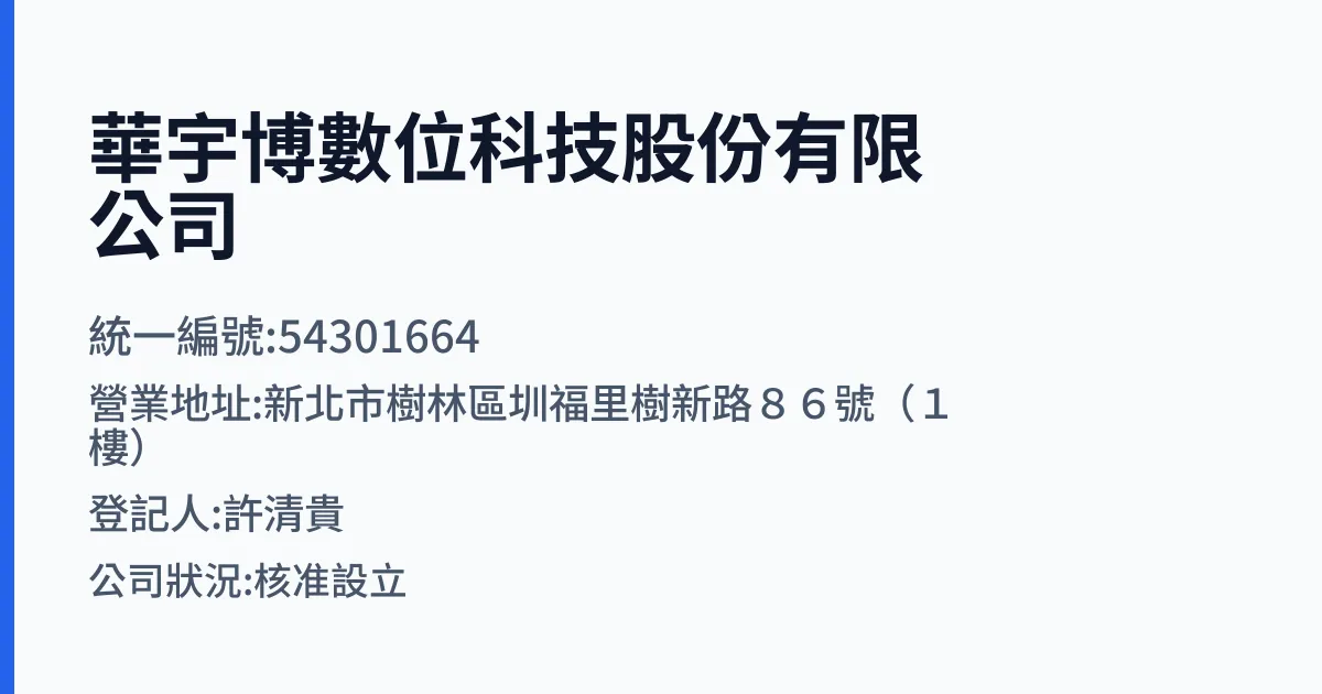 華宇博數位科技股份有限公司 - 統編 54301664(新北市) 公司登記資料與營業項目詳細圖表