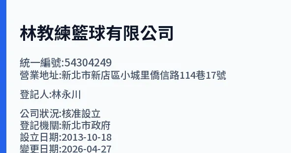 林教練籃球有限公司的照片-統編 54304249(新北市) 公司登記資料與營業項目詳細圖表
