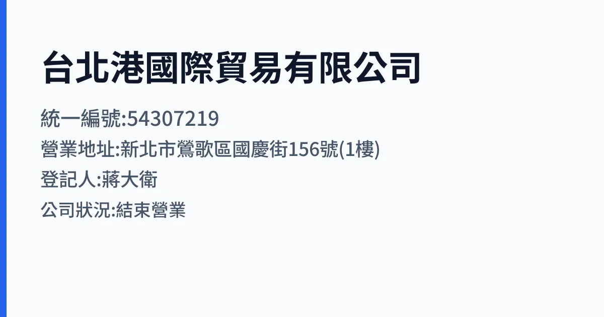台北港國際貿易有限公司 - 統編 54307219(新北市) 公司登記資料與營業項目詳細圖表