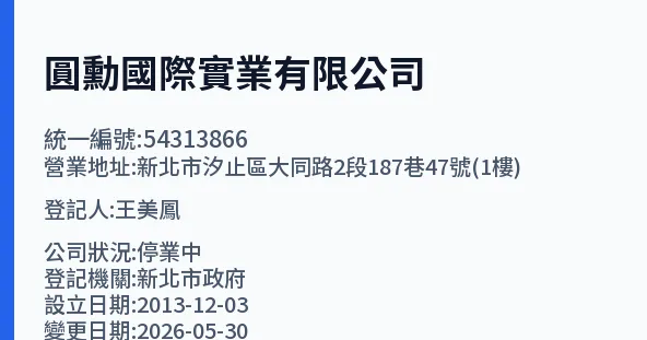 圓勳國際實業有限公司的照片-統編 54313866(新北市) 公司登記資料與營業項目詳細圖表