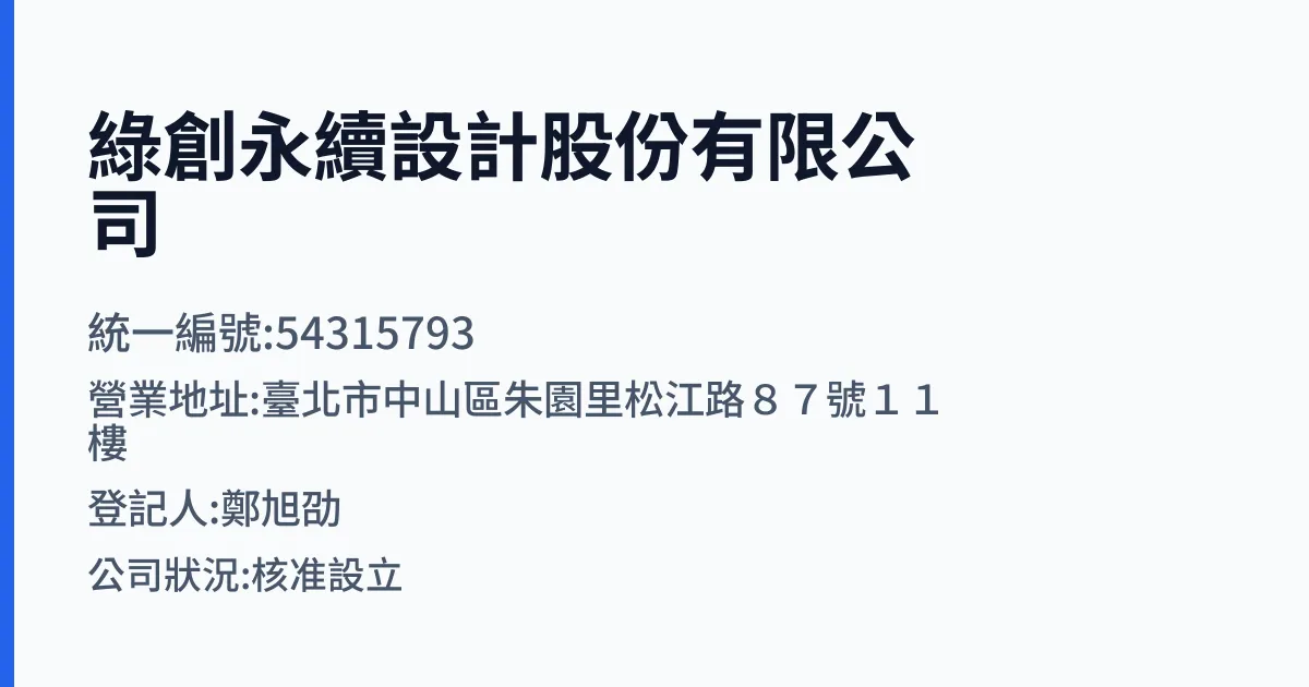 綠創永續設計股份有限公司 - 統編 54315793(臺北市) 公司登記資料與營業項目詳細圖表