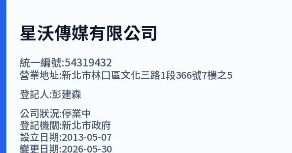星沃傳媒有限公司的照片-統編 54319432(新北市) 公司登記資料與營業項目詳細圖表