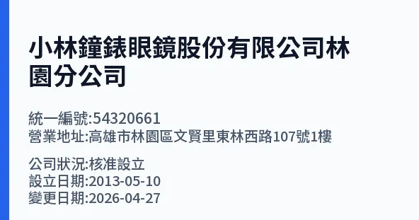 小林鐘錶眼鏡股份有限公司林園分公司的照片-統編 54320661(高雄市) 公司登記資料與營業項目詳細圖表