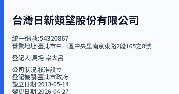 台灣日新類望股份有限公司的照片-統編 54320867(臺北市) 公司登記資料與營業項目詳細圖表