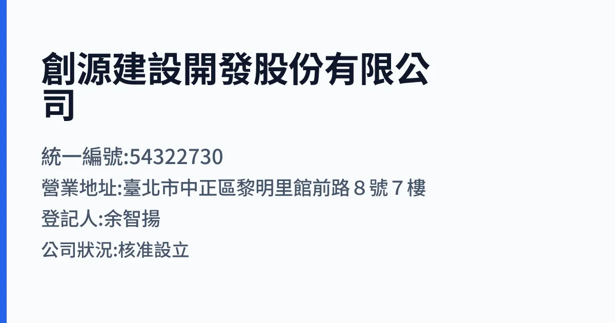創源建設開發股份有限公司 - 統編 54322730(臺北市) 公司登記資料與營業項目詳細圖表
