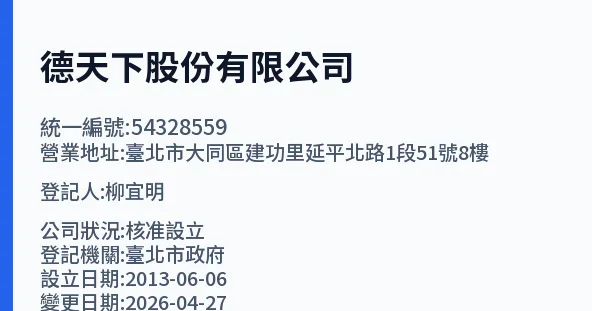 德天下股份有限公司的照片-統編 54328559(臺北市) 公司登記資料與營業項目詳細圖表