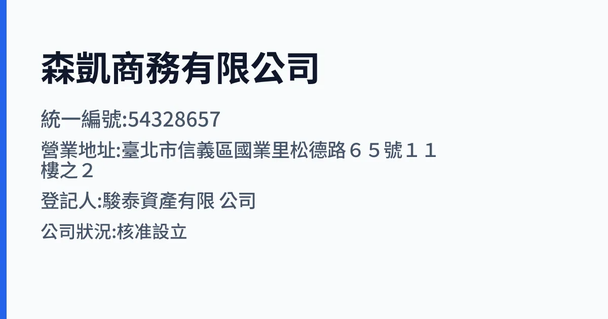 森凱商務有限公司 - 統編 54328657(臺北市) 公司登記資料與營業項目詳細圖表