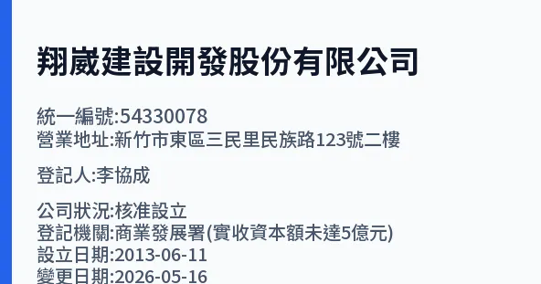 翔崴建設開發股份有限公司的照片-統編 54330078(新竹市) 公司登記資料與營業項目詳細圖表