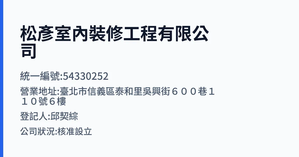 松彥室內裝修工程有限公司 - 統編 54330252(新北市) 公司登記資料與營業項目詳細圖表