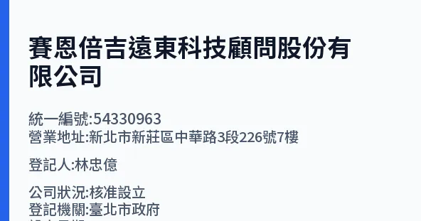 賽恩倍吉遠東科技顧問股份有限公司的照片-統編 54330963(新北市) 公司登記資料與營業項目詳細圖表