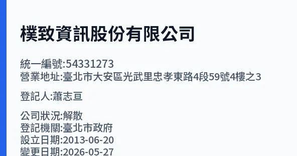 樸致資訊股份有限公司的照片-統編 54331273(臺北市) 公司登記資料與營業項目詳細圖表