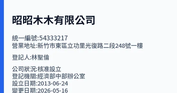 昭昭木木有限公司的照片-統編 54333217(新竹市) 公司登記資料與營業項目詳細圖表