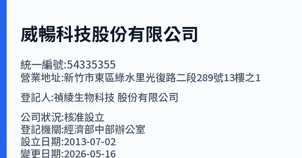 威暢科技股份有限公司的照片-統編 54335355(新竹市) 公司登記資料與營業項目詳細圖表