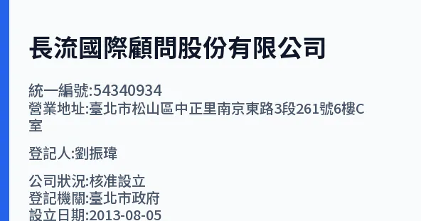 長流國際顧問股份有限公司的照片-統編 54340934(臺北市) 公司登記資料與營業項目詳細圖表