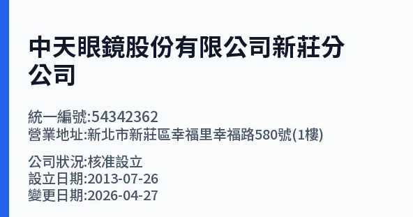 中天眼鏡股份有限公司新莊分公司的照片-統編 54342362(新北市) 公司登記資料與營業項目詳細圖表