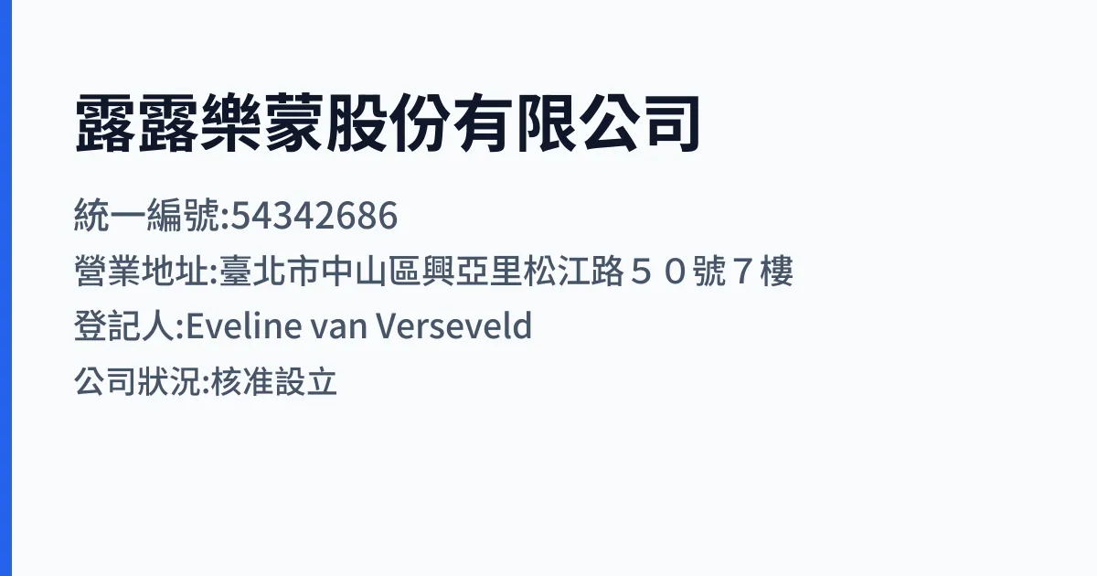 露露樂蒙股份有限公司 - 統編 54342686(臺北市) 公司登記資料與營業項目詳細圖表