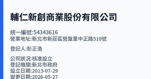 輔仁新創商業股份有限公司的照片-統編 54343616(新北市) 公司登記資料與營業項目詳細圖表