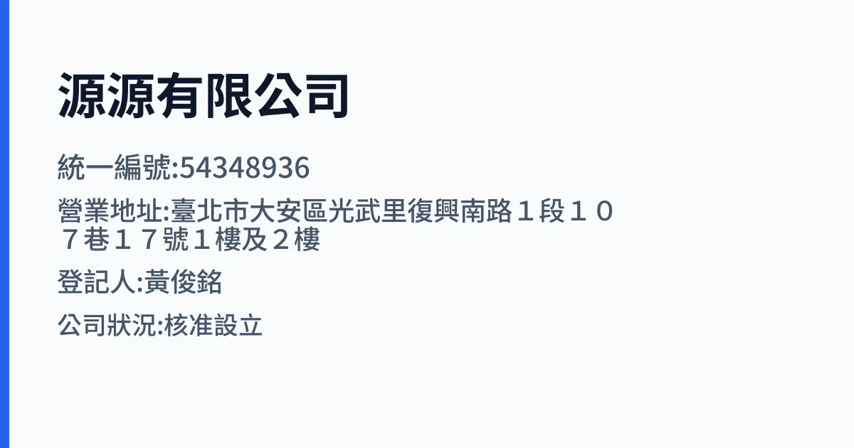 源源有限公司 - 統編 54348936(臺北市) 公司登記資料與營業項目詳細圖表