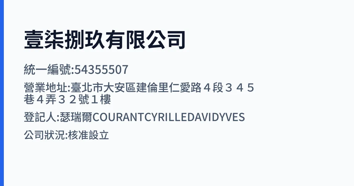 壹柒捌玖有限公司 - 統編 54355507(臺北市) 公司登記資料與營業項目詳細圖表