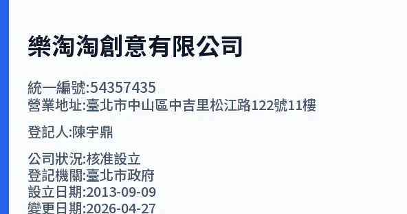 樂淘淘創意有限公司的照片-統編 54357435(臺北市) 公司登記資料與營業項目詳細圖表