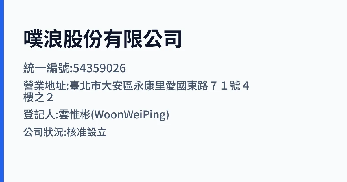噗浪股份有限公司 - 統編 54359026(臺北市) 公司登記資料與營業項目詳細圖表
