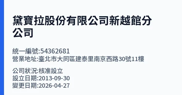 黛寶拉股份有限公司新越館分公司的照片-統編 54362681(臺北市) 公司登記資料與營業項目詳細圖表