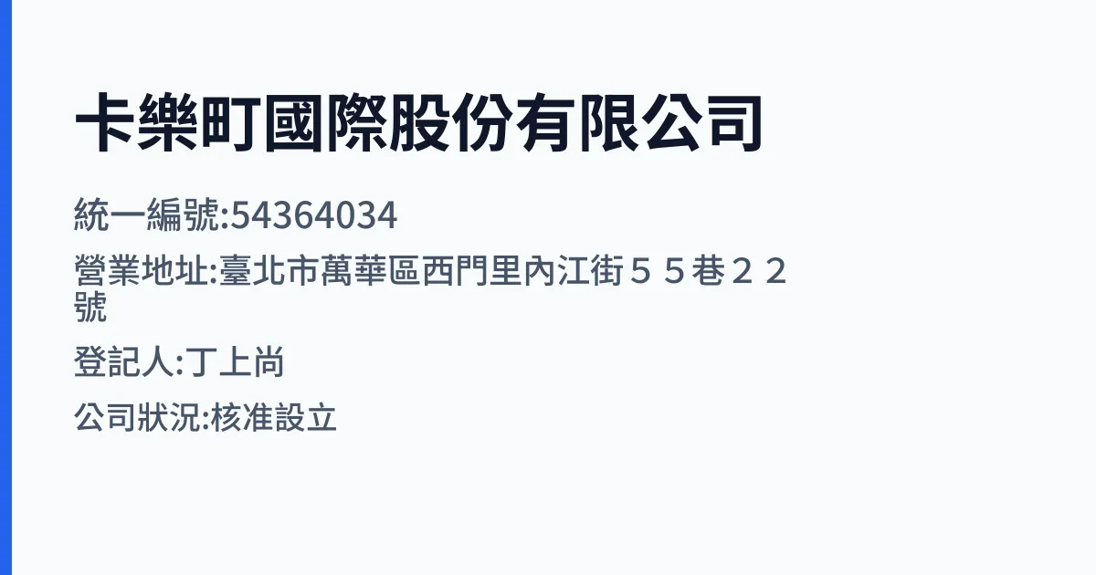 卡樂町國際股份有限公司 - 統編 54364034(臺北市) 公司登記資料與營業項目詳細圖表