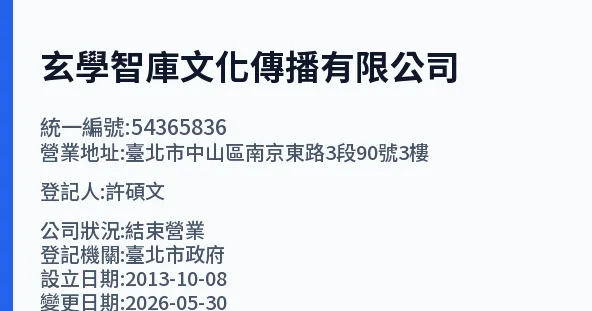 玄學智庫文化傳播有限公司的照片-統編 54365836(臺北市) 公司登記資料與營業項目詳細圖表