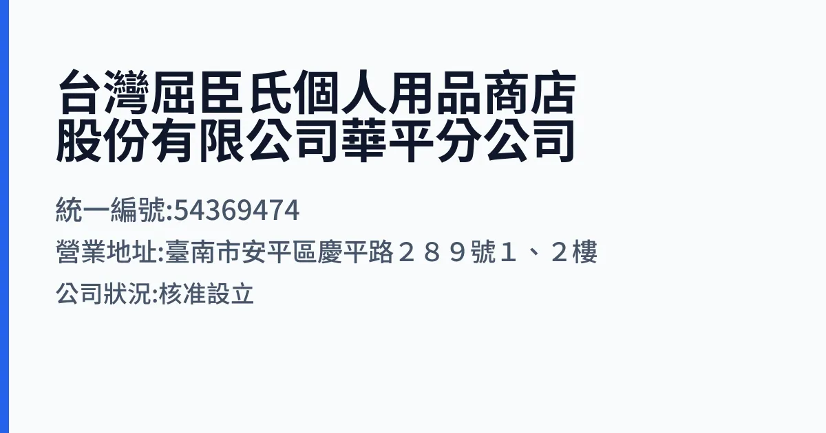 台灣屈臣氏個人用品商店股份有限公司華平分公司 - 統編 54369474（臺南市） 公司登記資料與營業項目詳細圖表