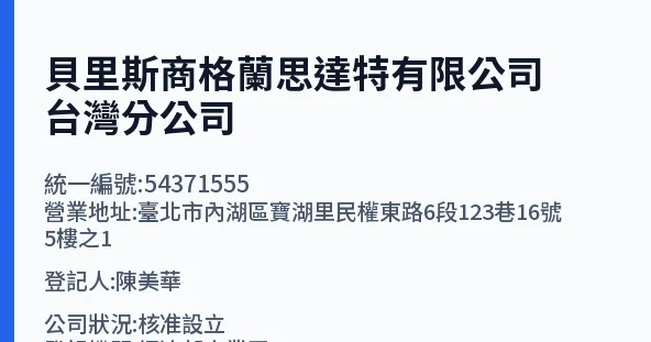 貝里斯商格蘭思達特有限公司台灣分公司的照片-統編 54371555(臺北市) 公司登記資料與營業項目詳細圖表