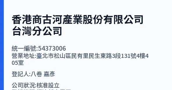 香港商古河產業股份有限公司台灣分公司的照片-統編 54373006(臺北市) 公司登記資料與營業項目詳細圖表