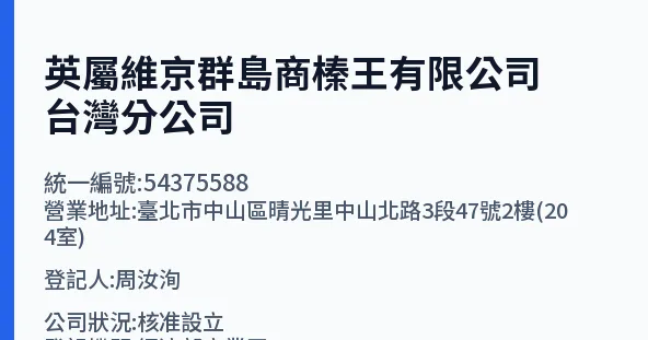 英屬維京群島商榛王有限公司台灣分公司的照片-統編 54375588(臺北市) 公司登記資料與營業項目詳細圖表