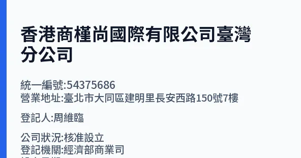 香港商槿尚國際有限公司臺灣分公司的照片-統編 54375686(臺北市) 公司登記資料與營業項目詳細圖表
