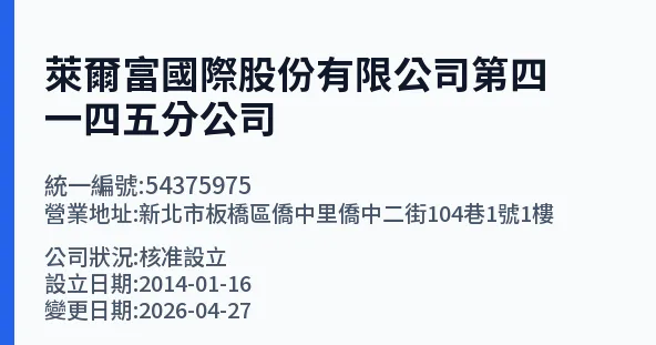萊爾富國際股份有限公司第四一四五分公司的照片-統編 54375975(新北市) 公司登記資料與營業項目詳細圖表