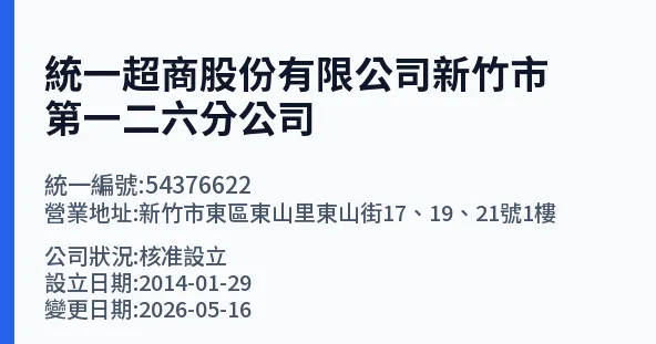 統一超商股份有限公司新竹市第一二六分公司的照片-統編 54376622(新竹市) 公司登記資料與營業項目詳細圖表