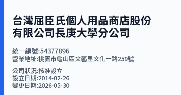 台灣屈臣氏個人用品商店股份有限公司長庚大學分公司的照片-統編 54377896(桃園市) 公司登記資料與營業項目詳細圖表