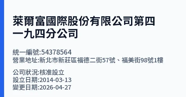 萊爾富國際股份有限公司第四一九四分公司的照片-統編 54378564(新北市) 公司登記資料與營業項目詳細圖表