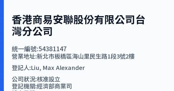 香港商易安聯股份有限公司台灣分公司的照片-統編 54381147(新北市) 公司登記資料與營業項目詳細圖表