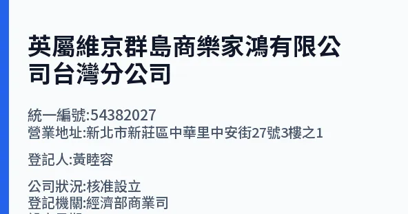 英屬維京群島商樂家鴻有限公司台灣分公司的照片-統編 54382027(新北市) 公司登記資料與營業項目詳細圖表