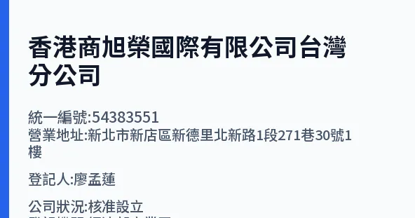 香港商旭榮國際有限公司台灣分公司的照片-統編 54383551(新北市) 公司登記資料與營業項目詳細圖表