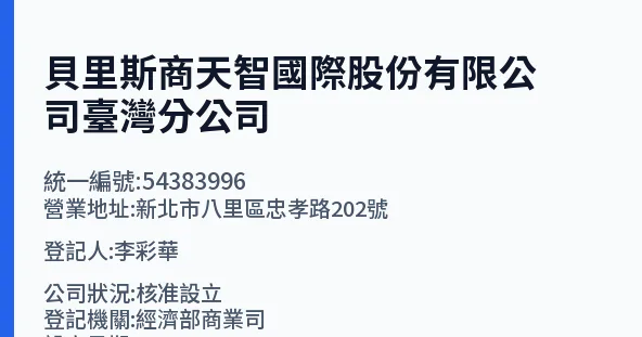 貝里斯商天智國際股份有限公司臺灣分公司的照片-統編 54383996(新北市) 公司登記資料與營業項目詳細圖表