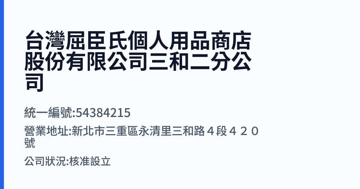 台灣屈臣氏個人用品商店股份有限公司三和二分公司 - 統編 54384215(新北市) 公司登記資料與營業項目詳細圖表