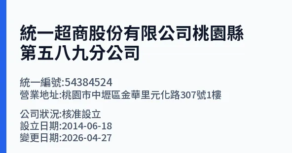 統一超商股份有限公司桃園縣第五八九分公司的照片-統編 54384524(桃園市) 公司登記資料與營業項目詳細圖表
