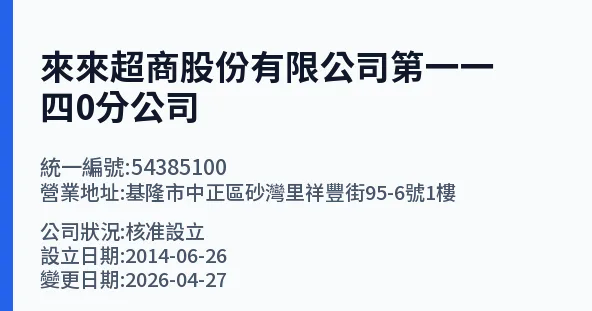 來來超商股份有限公司第一一四0分公司的照片-統編 54385100(基隆市) 公司登記資料與營業項目詳細圖表
