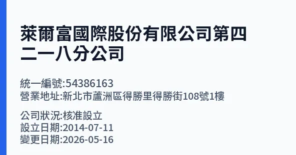 萊爾富國際股份有限公司第四二一八分公司的照片-統編 54386163(新北市) 公司登記資料與營業項目詳細圖表